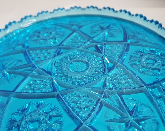 Blue Glass Round Tray With Hobstar and Sawtooth Scalloped Rim, I Have 2 ...