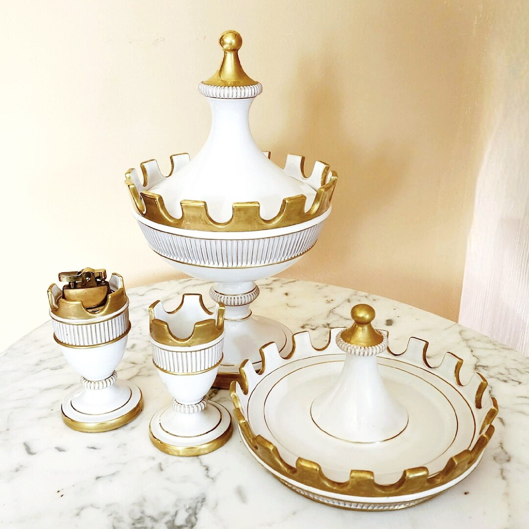 JB Hirsch MCM Italian Pottery Tobacciana Set: Ashtray, Lighter, Snuffer ...