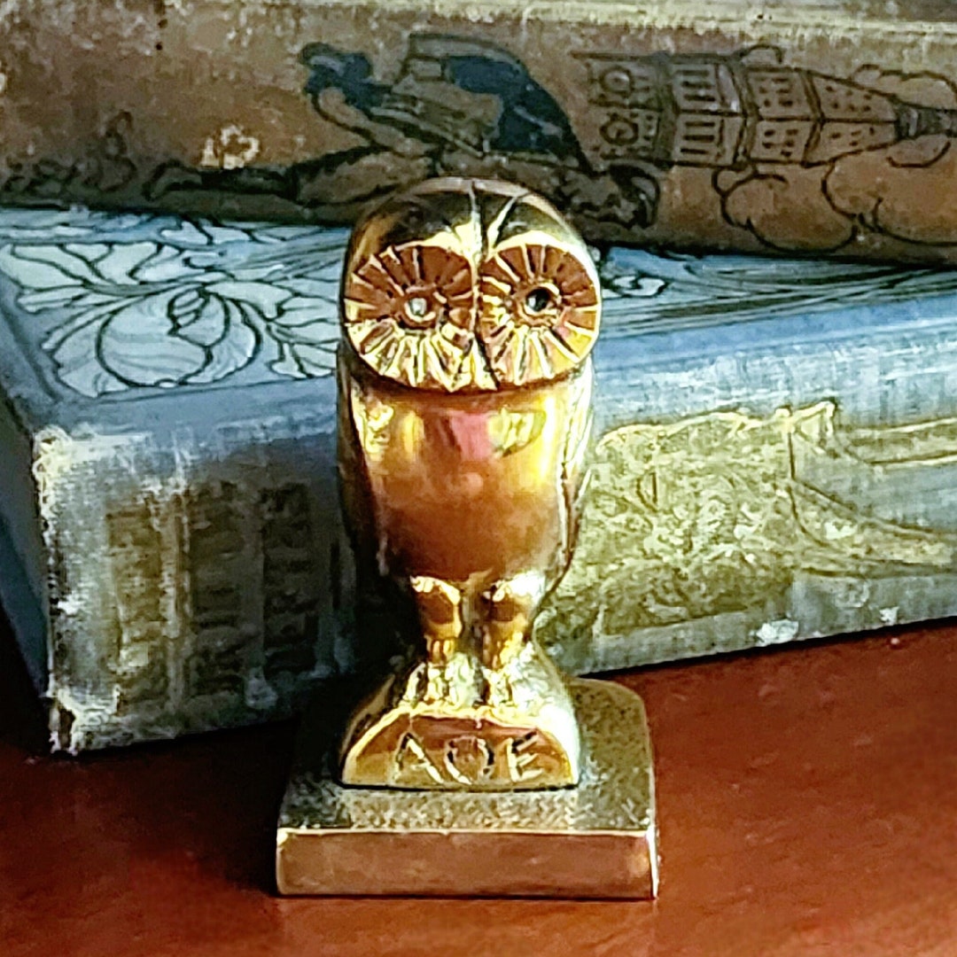 Small Brass Owl Paperweight With AOE Greek Symbol of Wisdom Vintage - Etsy