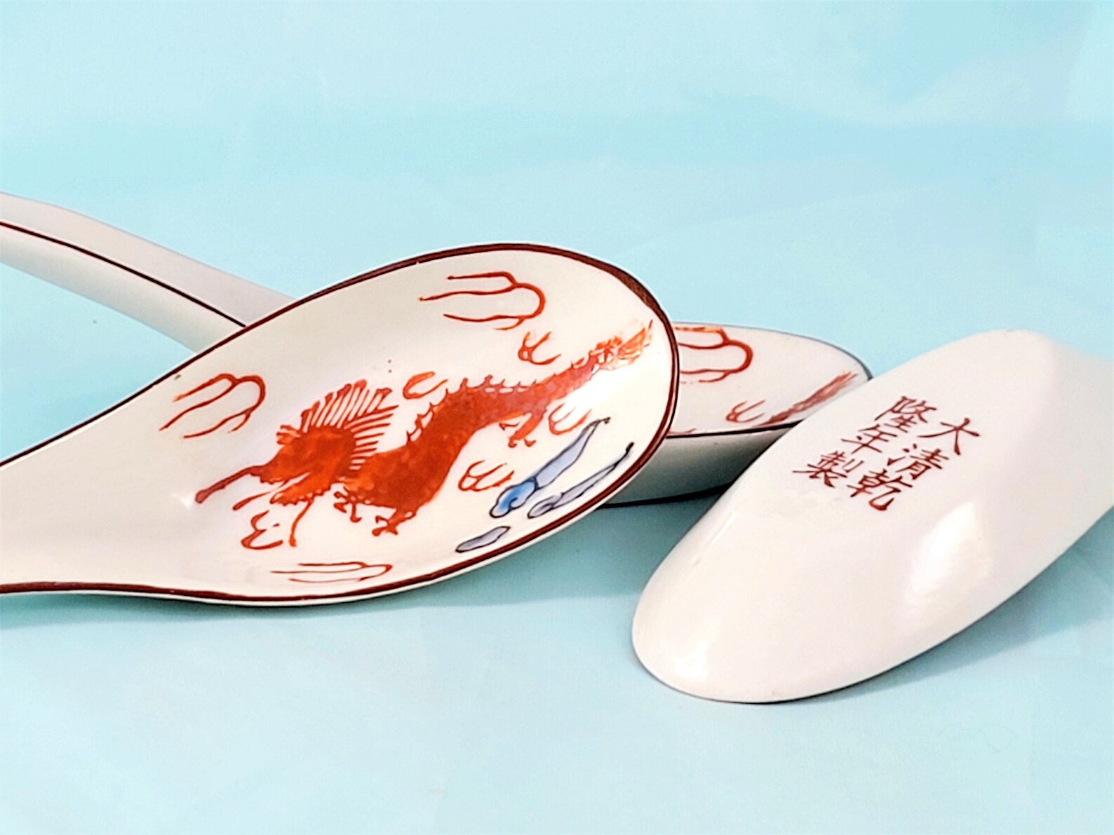 Chinese Dragon Soup Spoon Porcelain Hand Painted Set of 3 Qing | Etsy