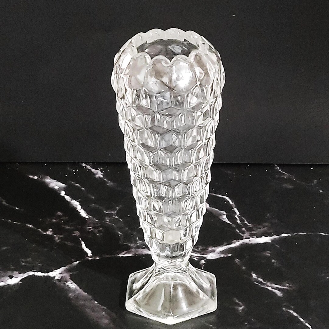 Fostoria Bud Vase With Cube Pattern, Cupped Top, Hexagon Vase Antique ...