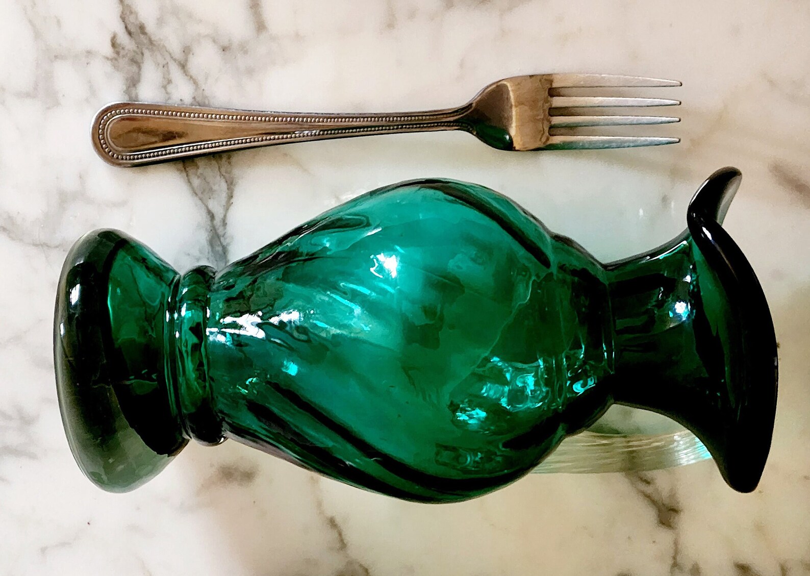 Tall Art Glass Pitcher Vase Green Glass Heart Shaped Rim - Etsy