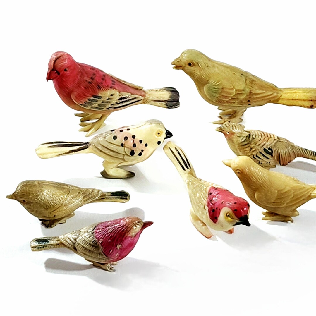 Mini Hard Plastic Birds Hand Painted Japan Craft Doll House Decor Set ...