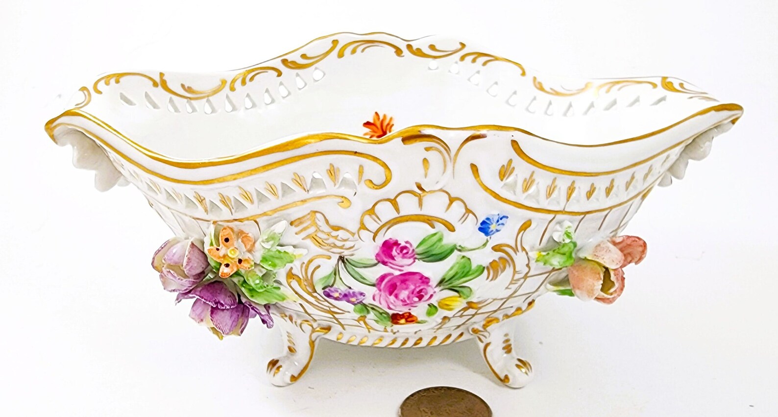 Dresden Reticulated Footed Bowl Hand Painted Centerpiece With - Etsy