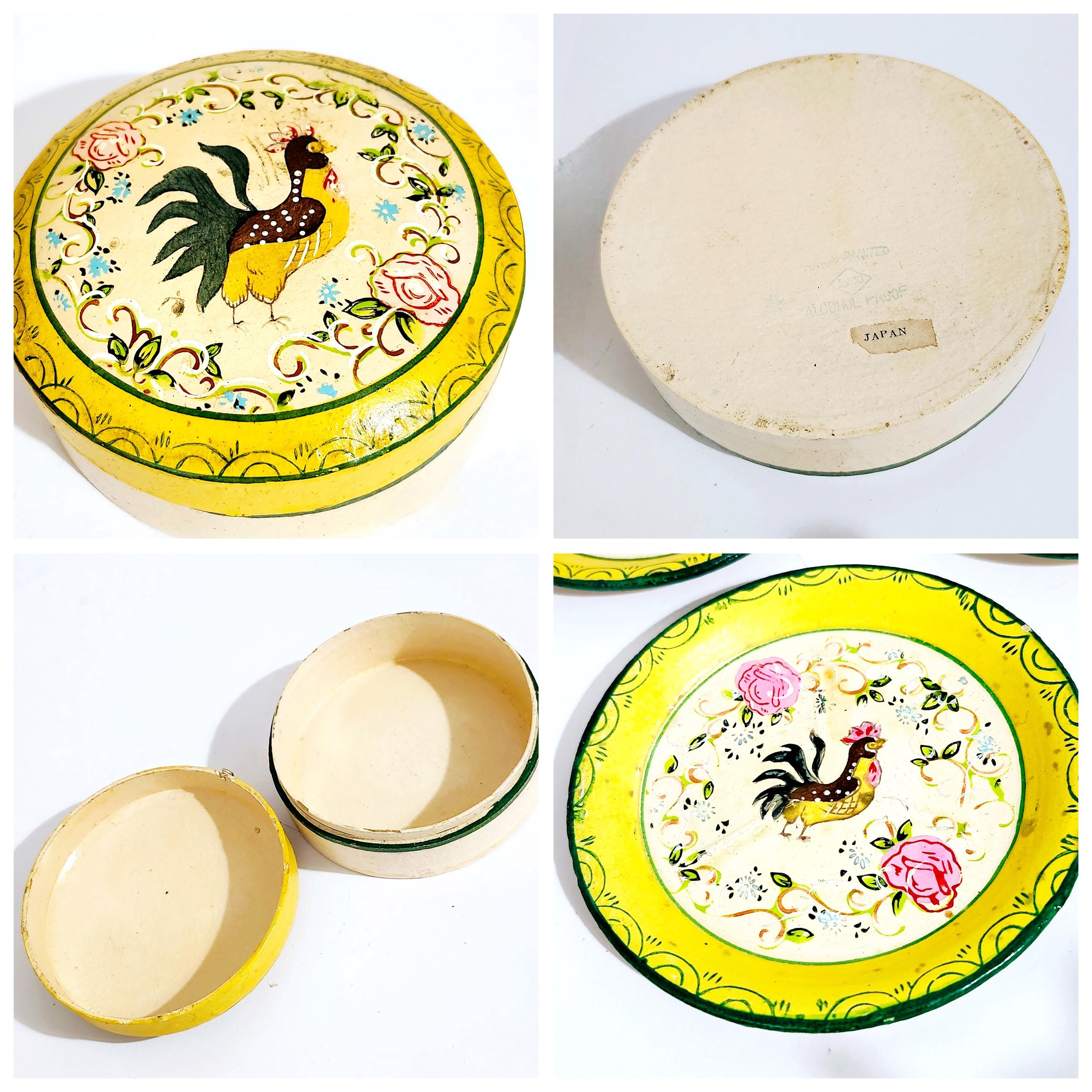 Vintage Rooster Coasters Set: Hand Painted Japanese Toleware Paper ...