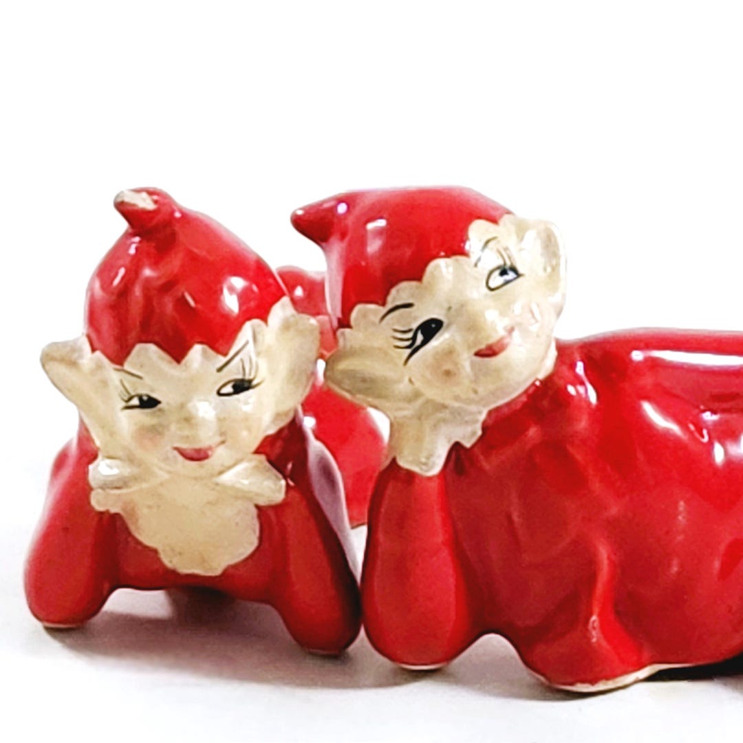 Gilner Red Pixie Figurines Merry Maids & Happy People Set of 2 Laying ...