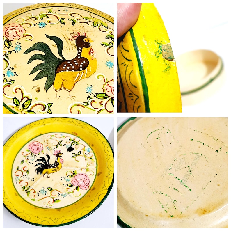 Vintage Rooster Coasters Set: Hand Painted Japanese Toleware Paper ...