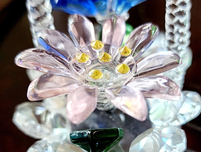 Small Crystal Flower Basket With Pink & Blue Daisies, Mothers Day Gift ...