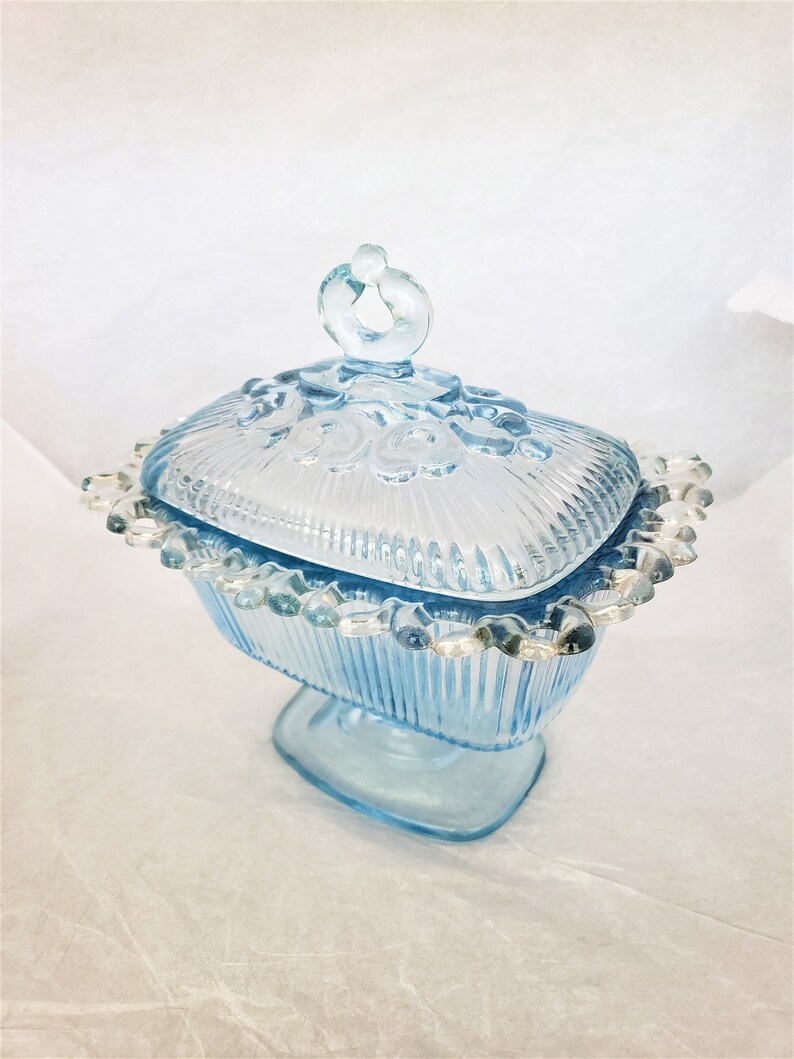 Lace Edge Candy Box Horizontal Blue by Indiana Glass Ice Blue | Etsy