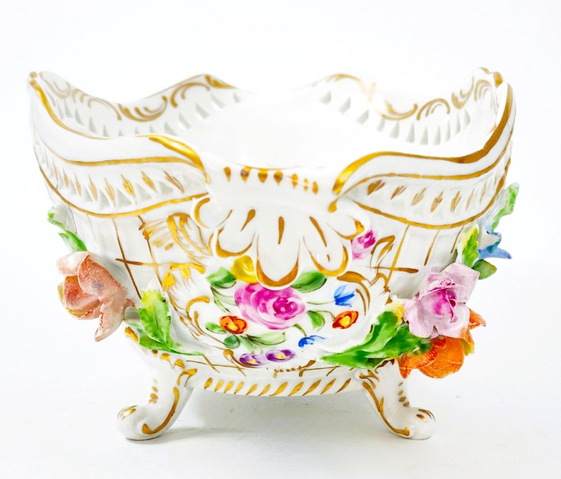 Dresden Reticulated Footed Bowl Hand Painted Centerpiece With - Etsy
