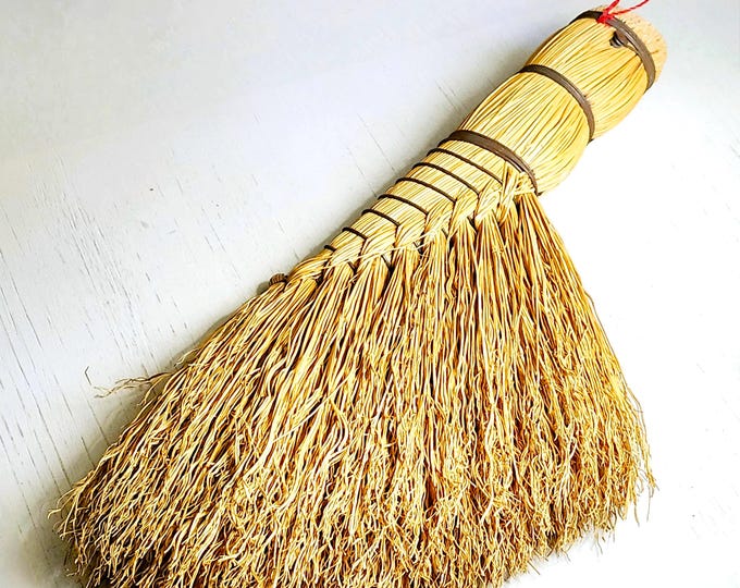 Vintage Straw Turkey Wing Hand Whisk Broom Braided & Wire Wrapped, Wall ...
