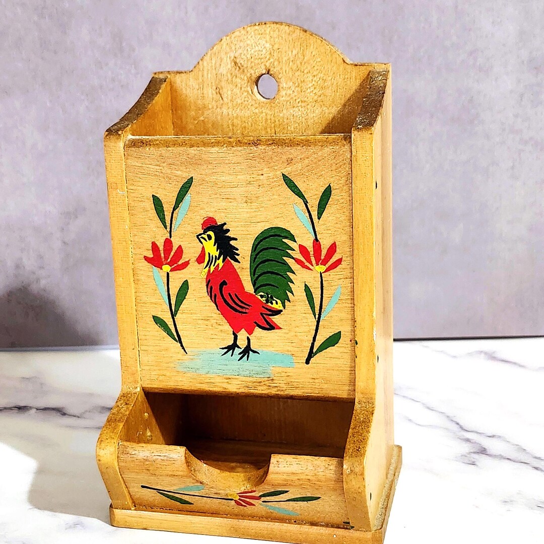 Wood Match Box or Matchstick Holder With Hand Painted Rooster Design ...