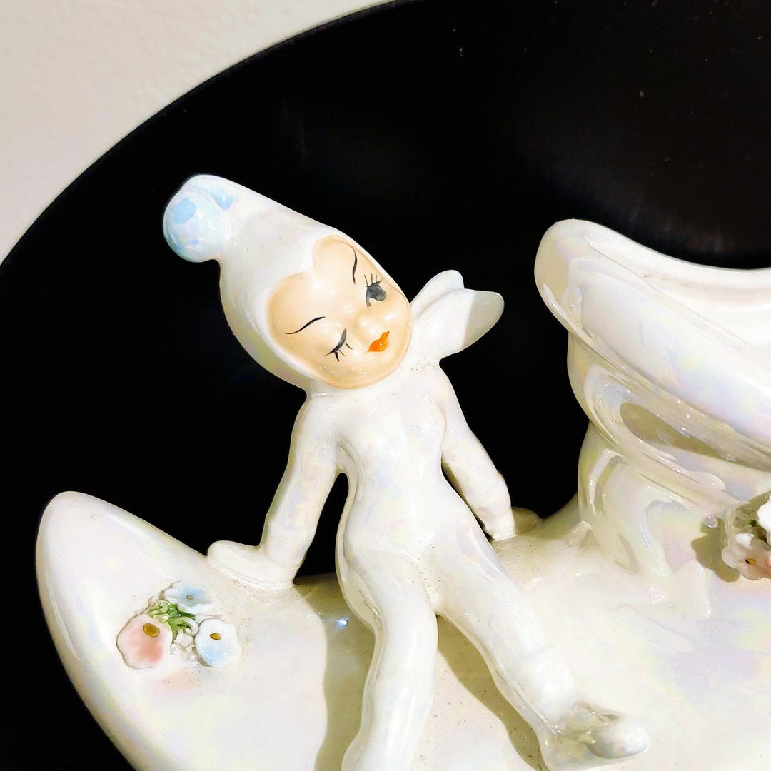 Lefton Iridescent Winking Pixie Elf Indoor Planter Figurine on Boot ...