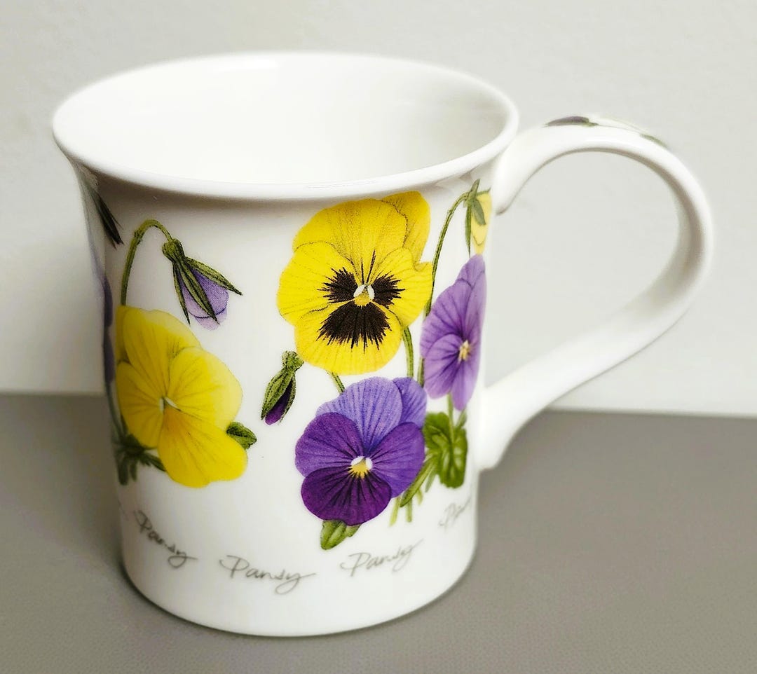 Dunoon Bone China Mug: Pansy Pattern by Kathy Pickles Made in England ...