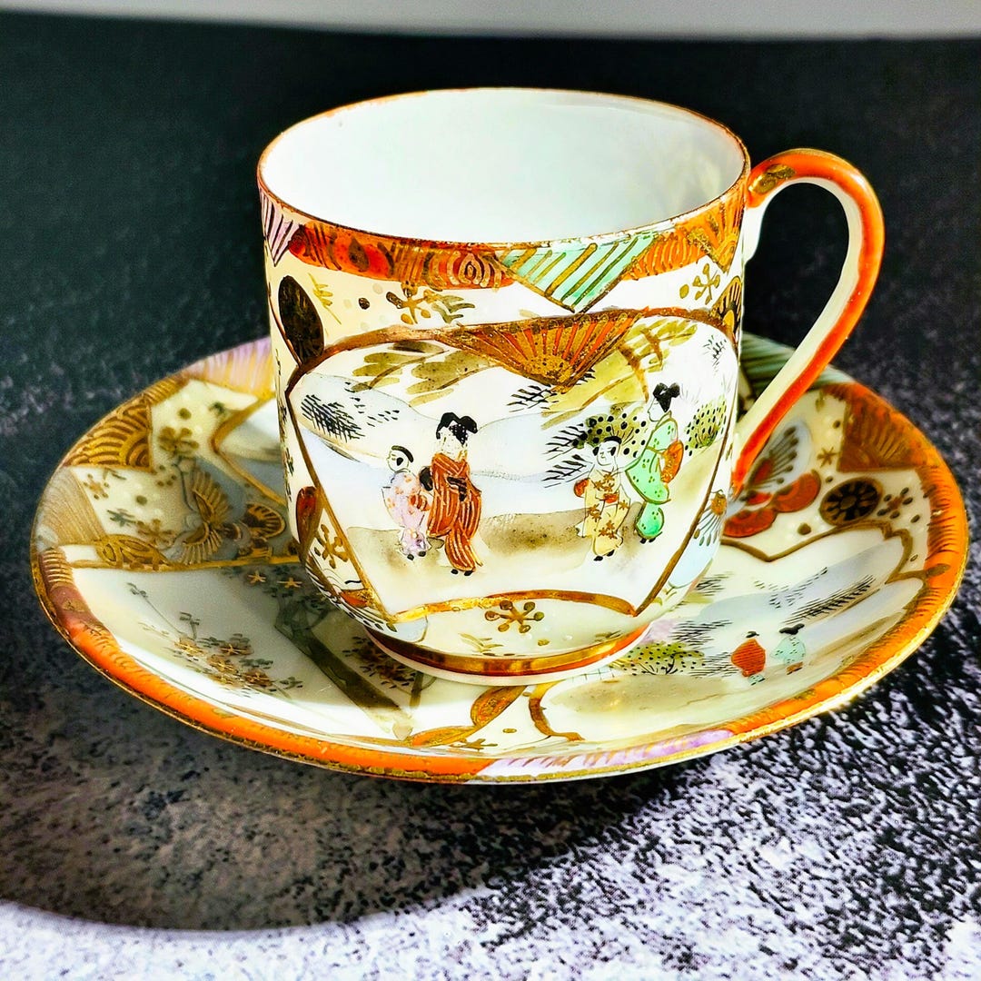 Antique Japan Bone China Geisha Demitasse Cup & Saucer: Moriage ...