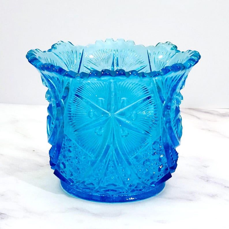 Vintage Blue Glass Spooner: EAPG Style Hobstar Pinwheel, 70s Kemple ...