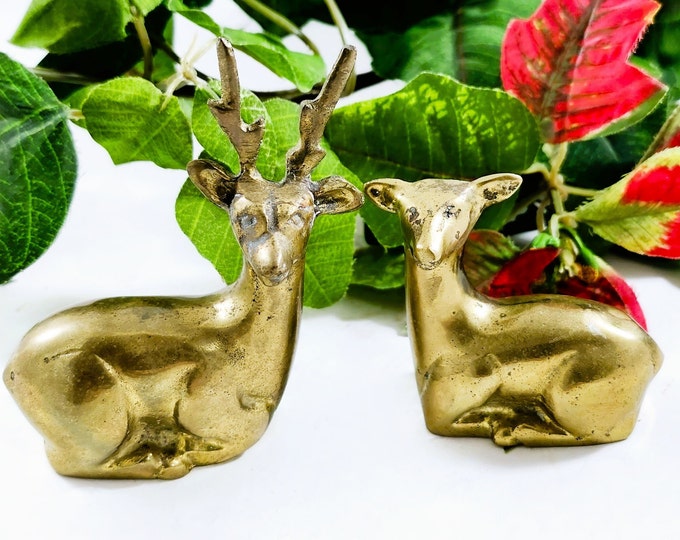 Small Sitting Brass Deer Doe & Buck Figurines Vintage 60s to 70s - Etsy