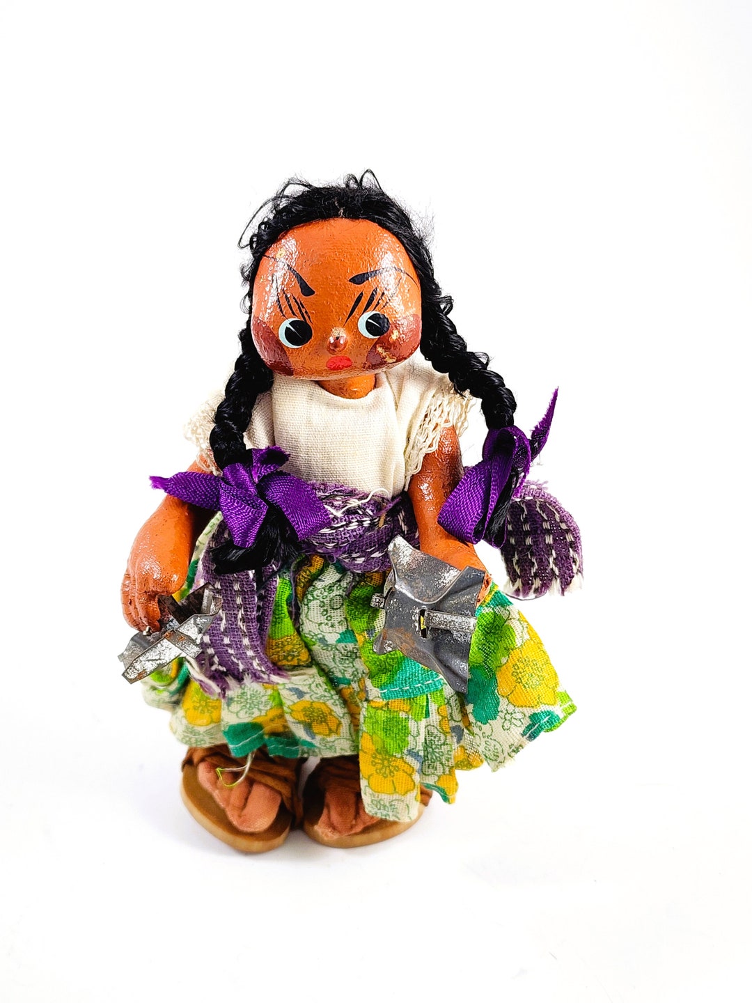 Mexican Fabric Mache Gourd Toluca Doll, Girl, Native Textiles, Folk Art ...