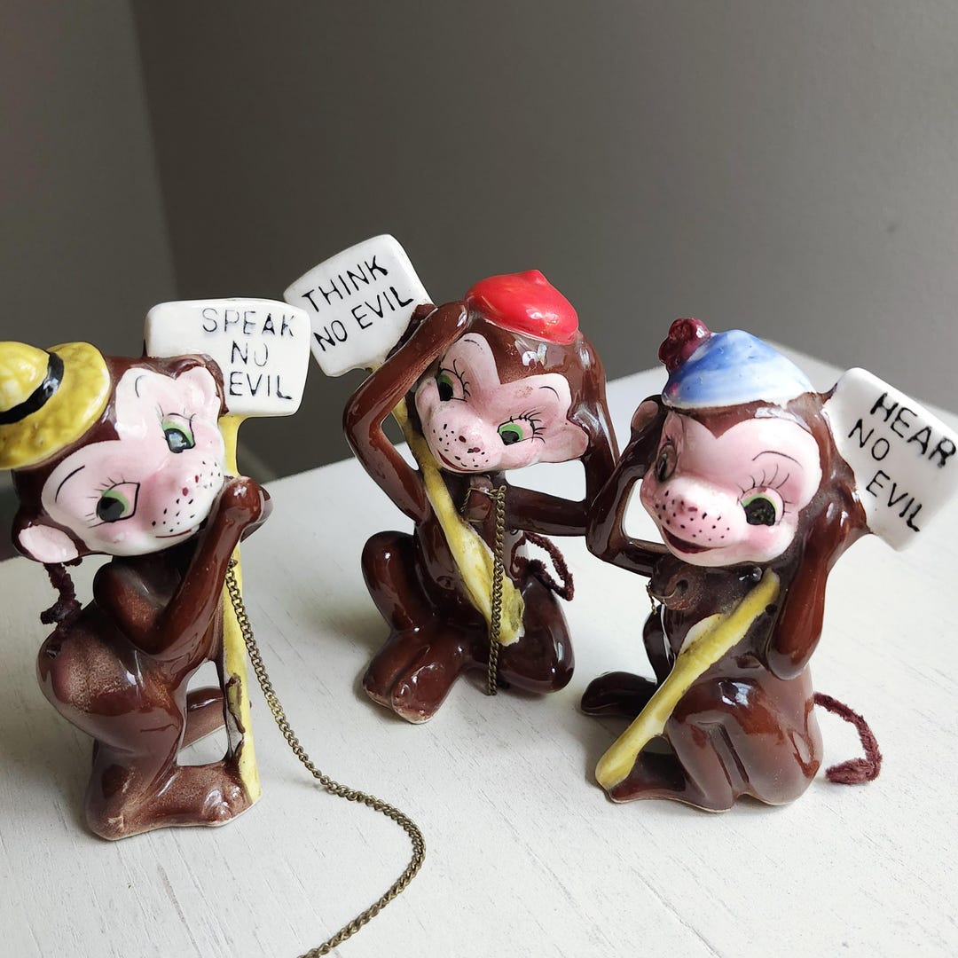 Monkey Figurine With Signs Hear No Evil, Speak No Evil, Think No Evil ...