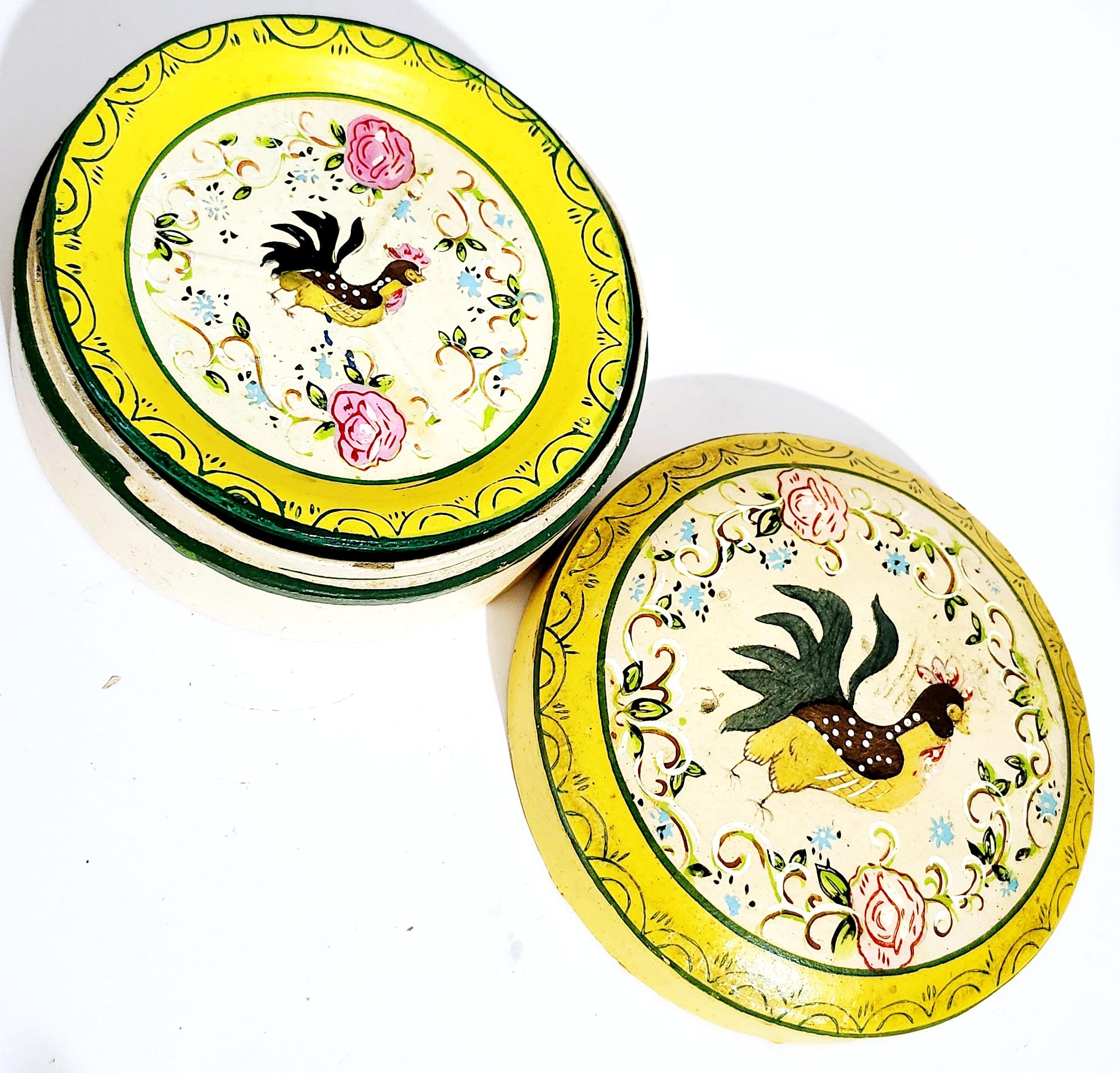 Vintage Rooster Coasters Set: Hand Painted Japanese Toleware Paper ...