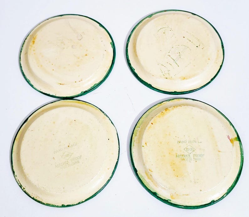 Vintage Rooster Coasters Set: Hand Painted Japanese Toleware Paper ...