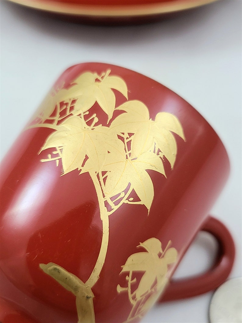 Red Laquer Small 1 Oz Tea Cup and Dessert Plate With Gold - Etsy