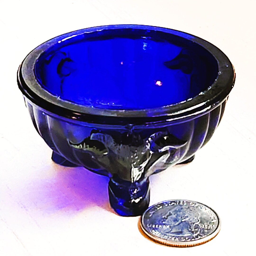 Cobalt Blue Footed Salt Cellar With Ram's Head & Vertical Ribbing From ...