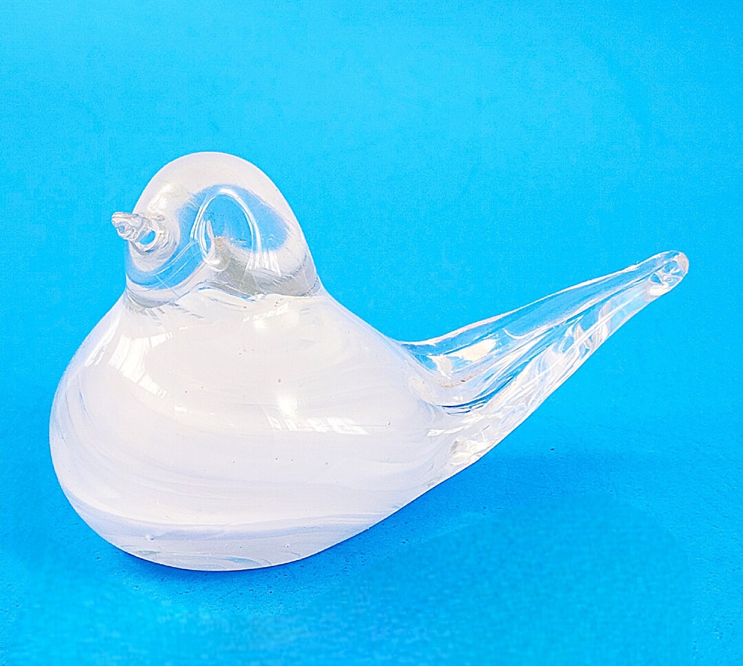 White Art Glass Bird Paperweight With Swirls From Elwood - Etsy