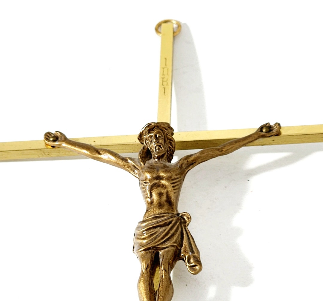 Copper Tone Brass Crucifix Cross With INRI, Vintage Religious Home ...