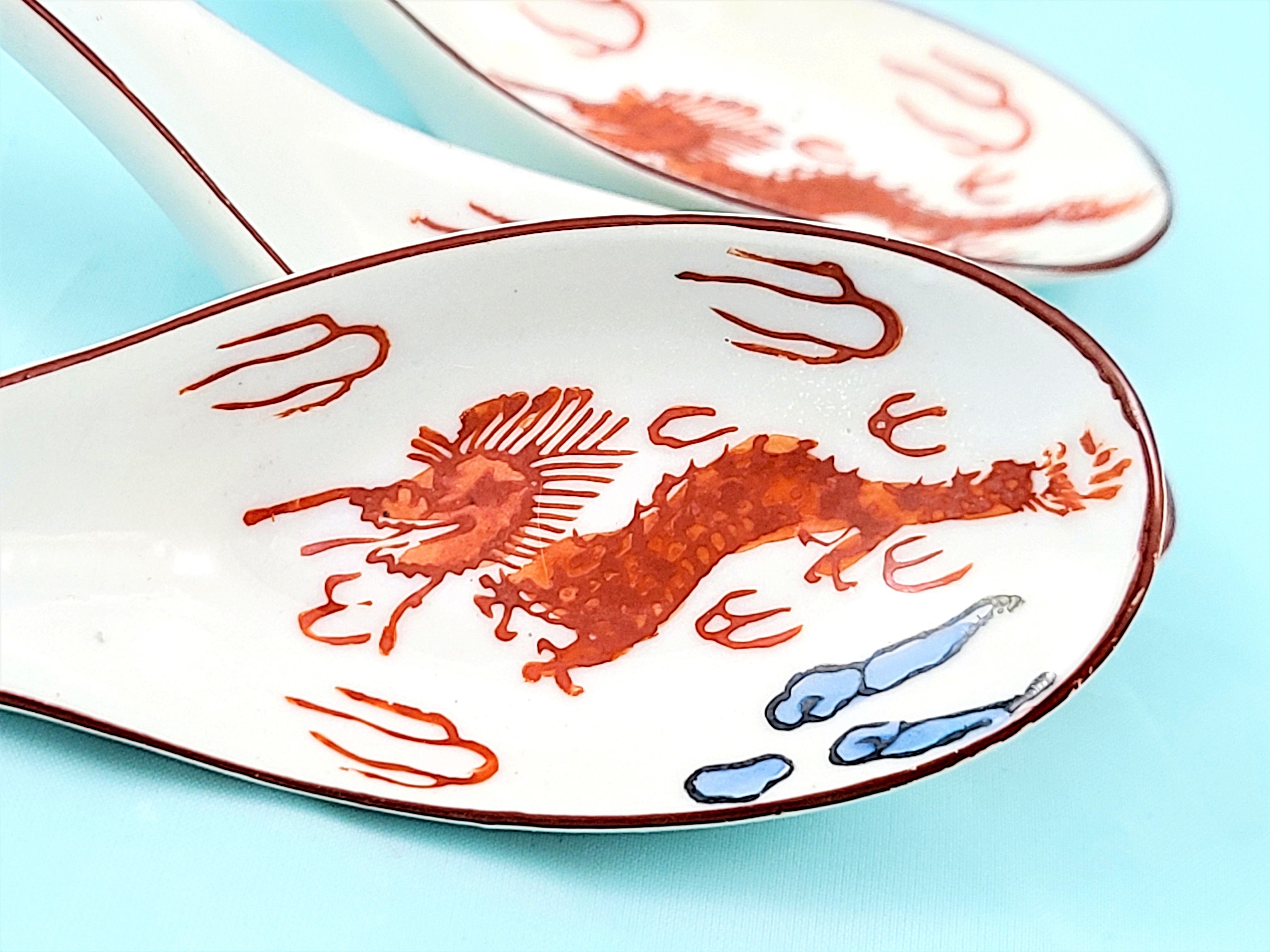 Chinese Dragon Soup Spoon Porcelain Hand Painted Set of 3 Qing | Etsy