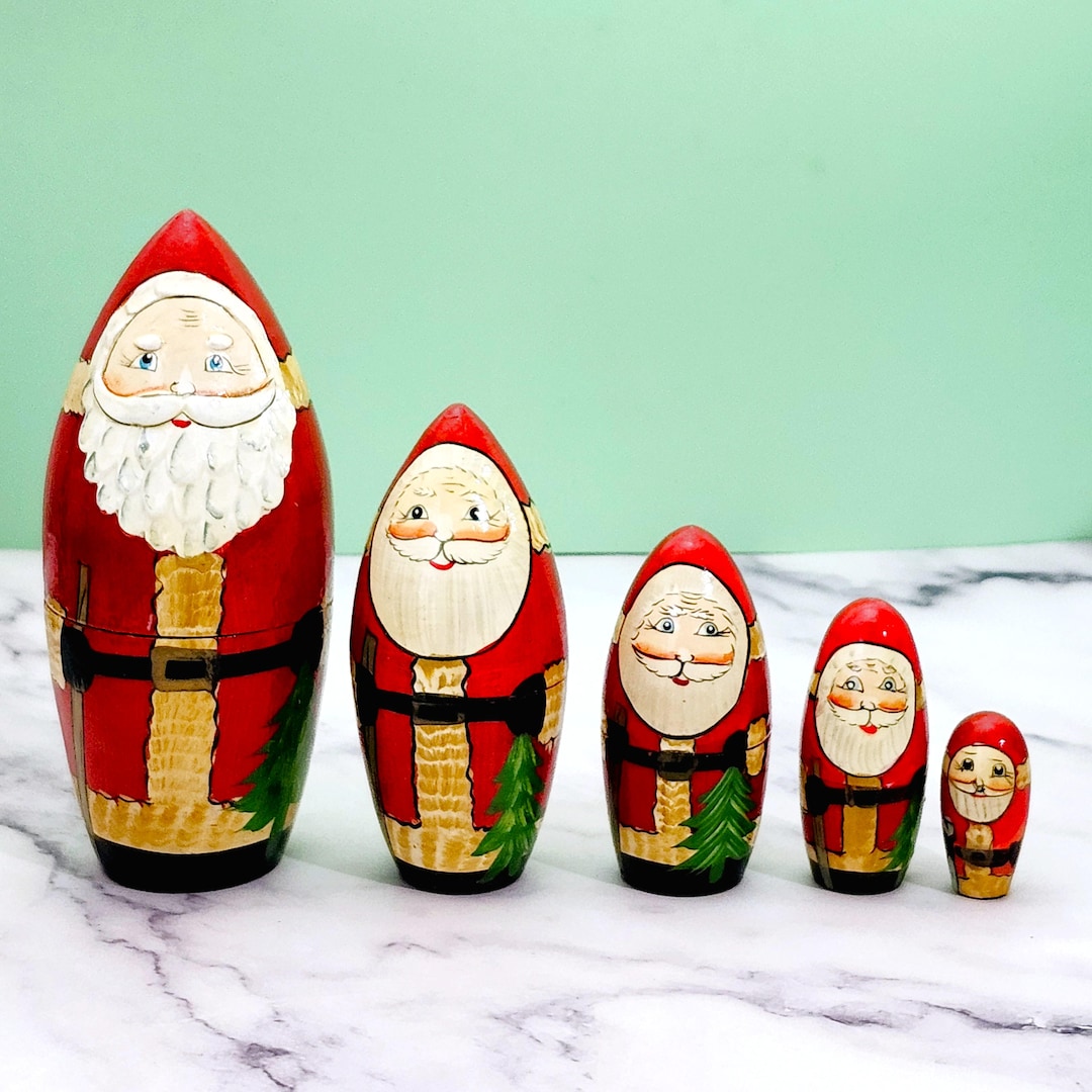 Wood Santa Nesting Dolls 5 Piece Old World Vintage 80s - Etsy