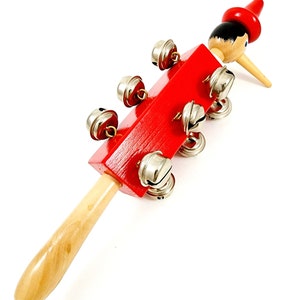 Pinnochio Toy Noise Maker Wood Rattle With Bells Vintage 80s - Etsy