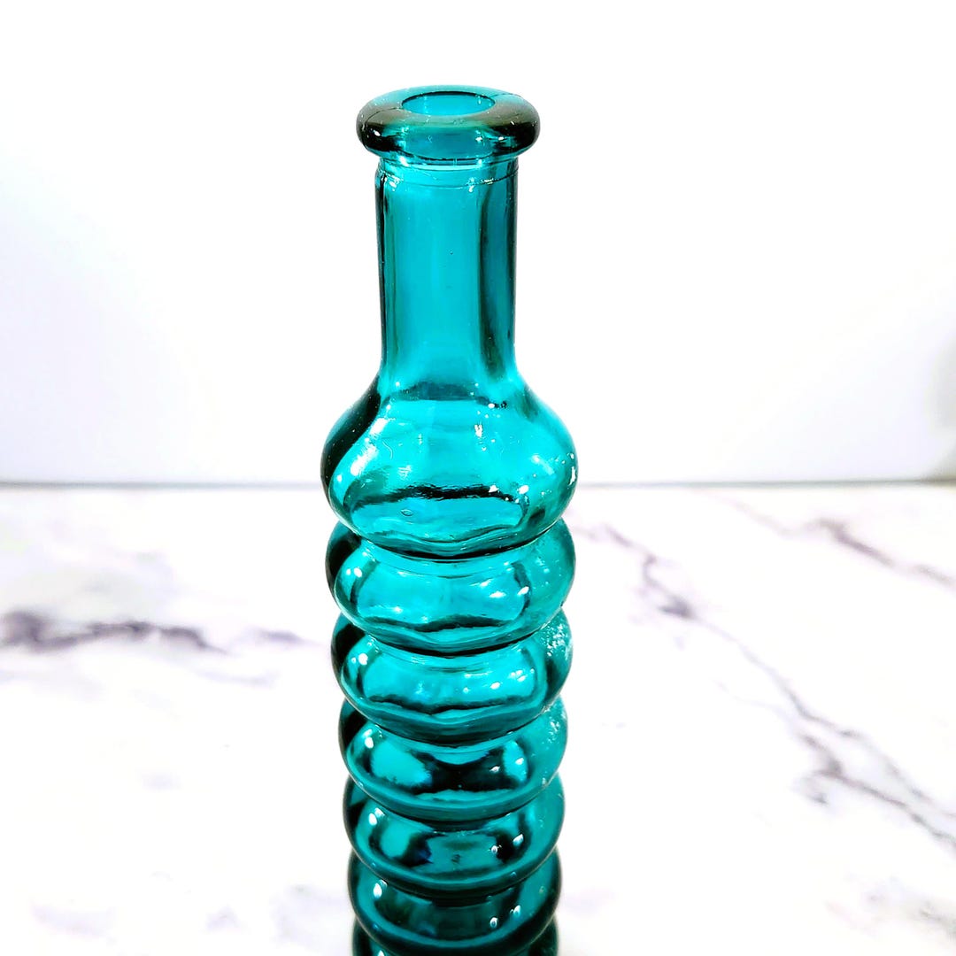 Small Slender Ripple Bottle 7" Tall Italy Teal Glass Vintage 50s 60s - Etsy
