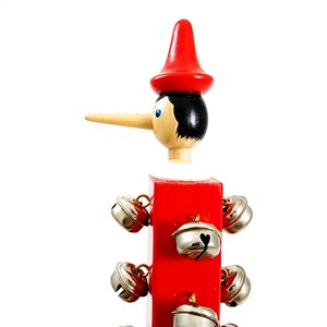Pinnochio Toy Noise Maker Wood Rattle With Bells Vintage 80s - Etsy