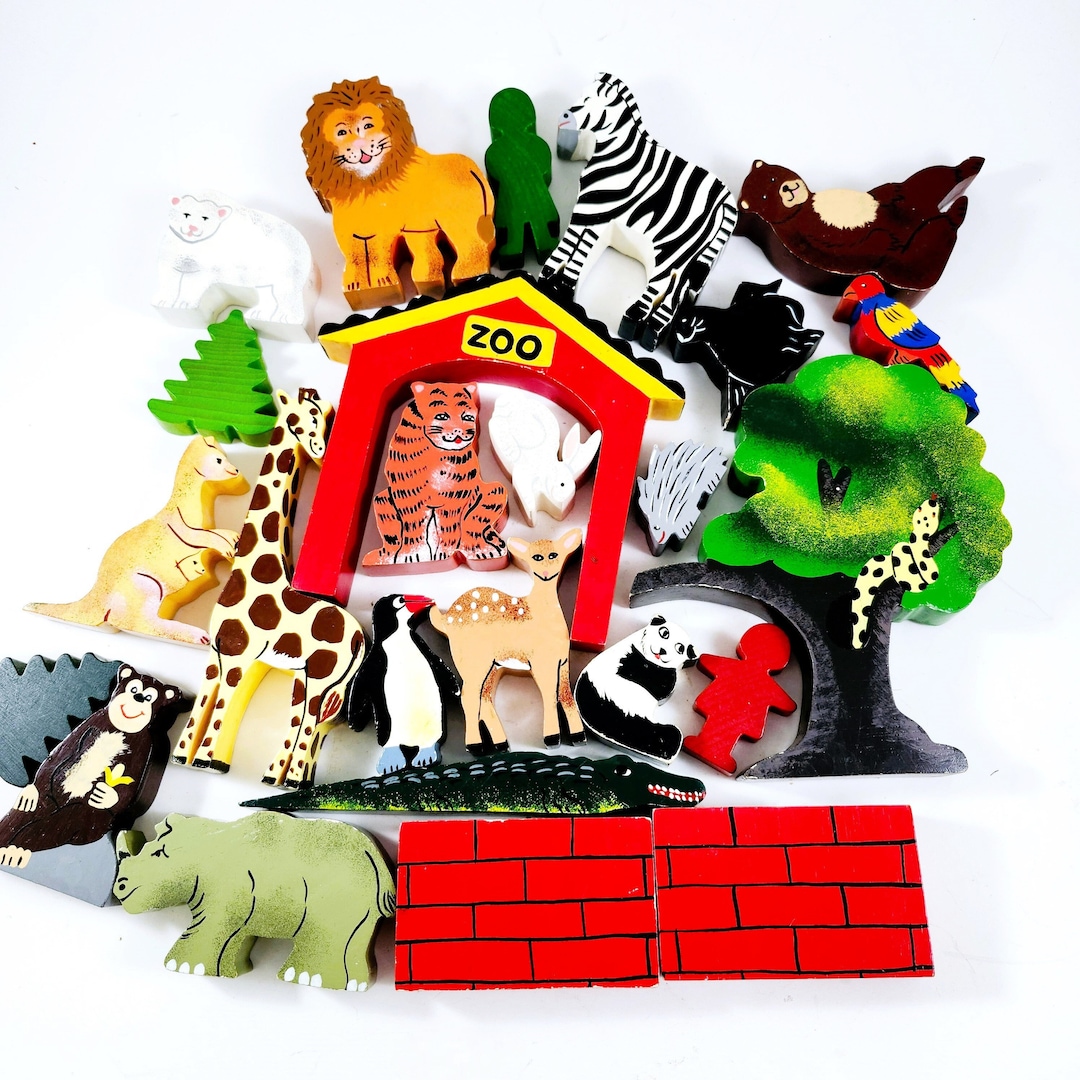 Vintage Hand Painted Wood Zoo Animal Blocks: 25-piece Erzgebirge Set ...
