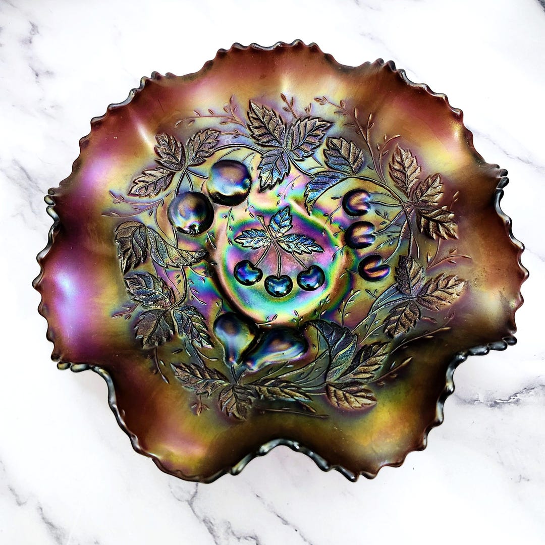 Purple Glass Carnival Bowl With Cherries and Pears Scalloped Edge Northwood Antique 20s 30s - Etsy