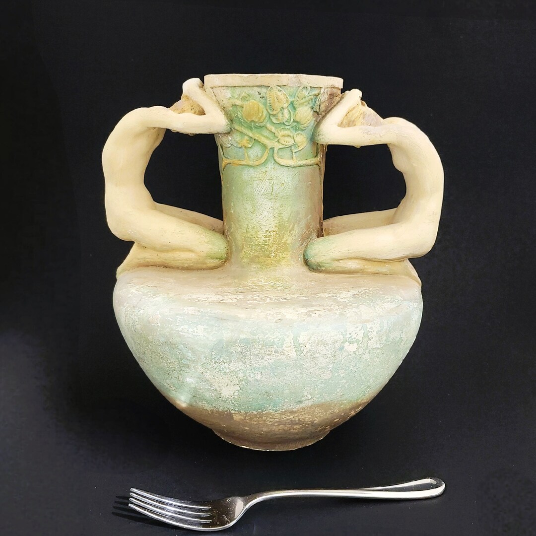 Antique Amphora Style Chalkware Vase With Man Woman Handles Replica of ...