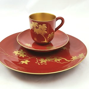 Red Laquer Small 1 Oz Tea Cup and Dessert Plate With Gold - Etsy