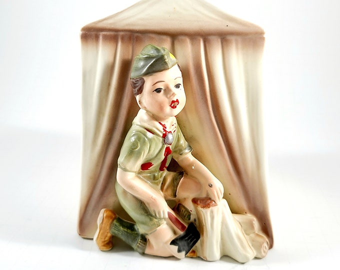 Relpo Ceramic Planter Boy Scout and Tent Vintage 50s - Etsy