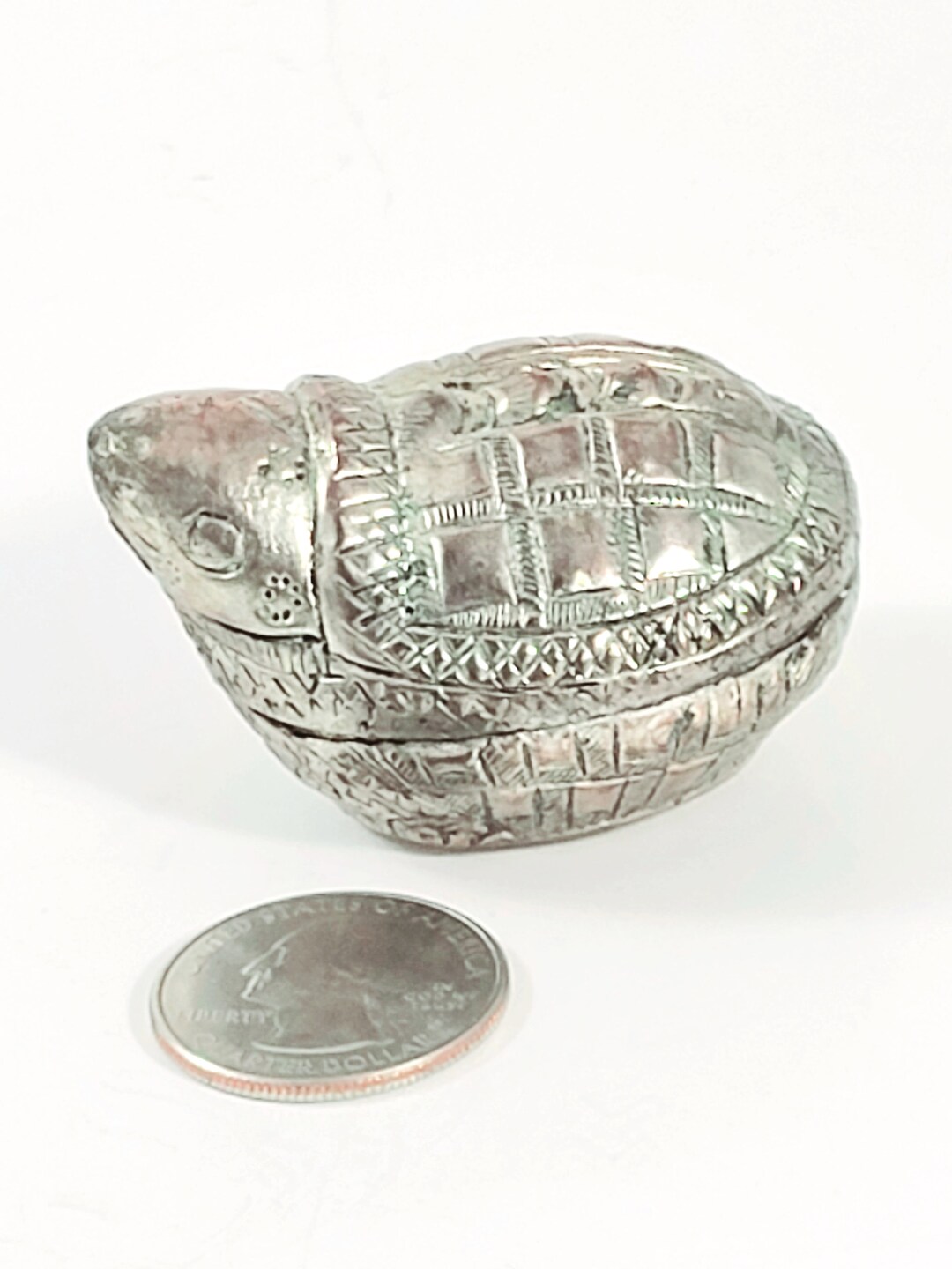Small Silver Plate Turtle Ring or Trinket Box, Hand Crafted Etched ...