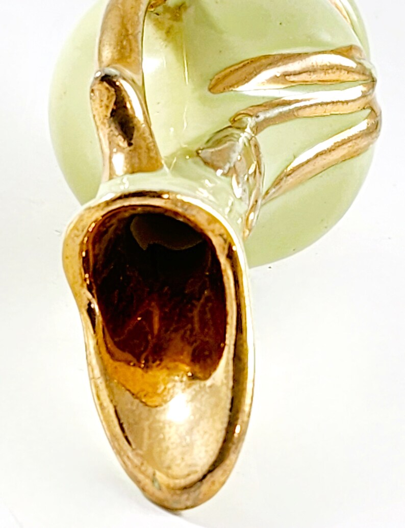 Miniature Pottery Pitcher Ewer Chartreuse: Long Spout & Gold Tulip Mid ...