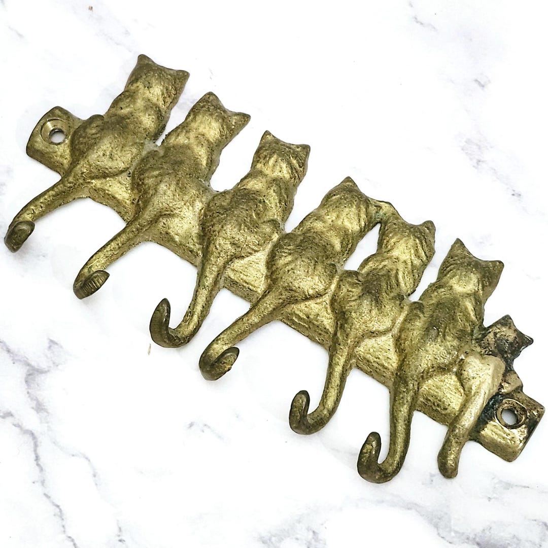 Brass Key Hook Wall Decor With Kitty Cats & 6 Hooks Vintage 70s - Etsy