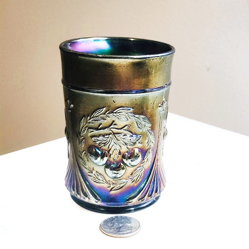 Carnival Glass Tumbler Dugan Wreathed Cherry Antique 1905 to 1913 - Etsy