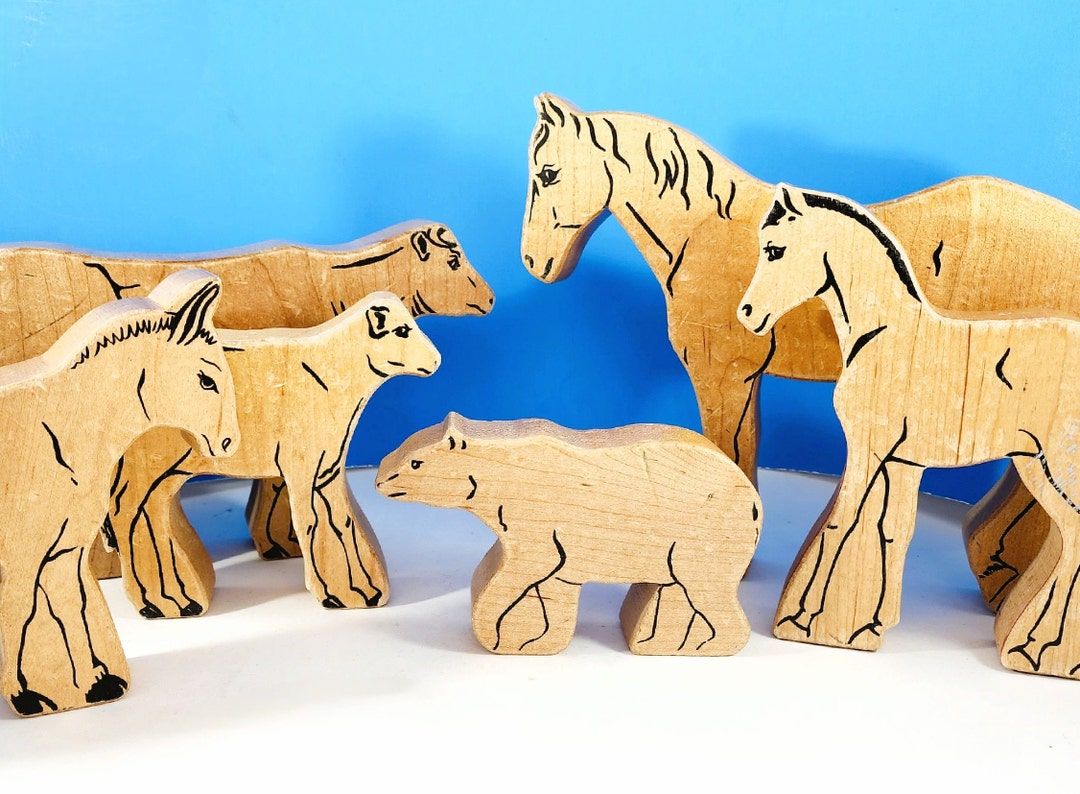 Wood Block Animal Toys Choose From Horse Colt Cow Calf Bear or Donkey ...
