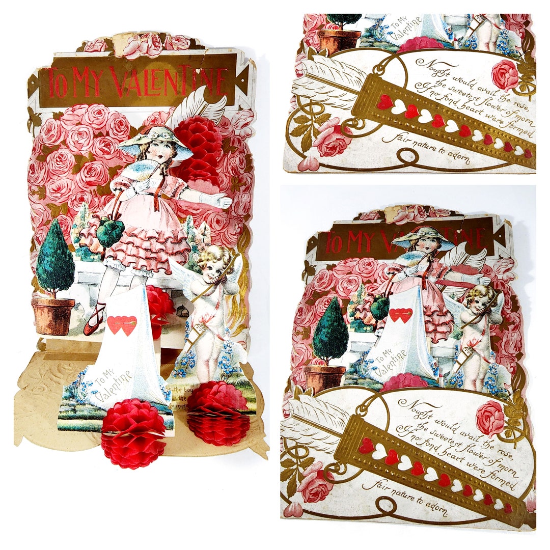 Antique Large Foldout Valentine With Crete Paper & Cupid 11 - Etsy