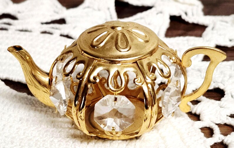 Mini Teapot Figurine: Austrian Crystal 24K Gold Plated | 1998 Vintage ...