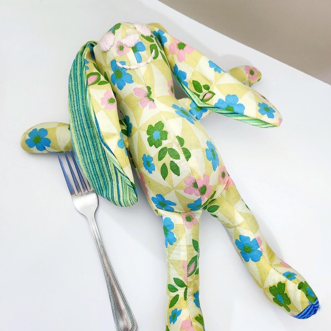 Stuffed Rag Doll Bunny Made of Cloth With Sewn Yarn Face & Long Ears ...
