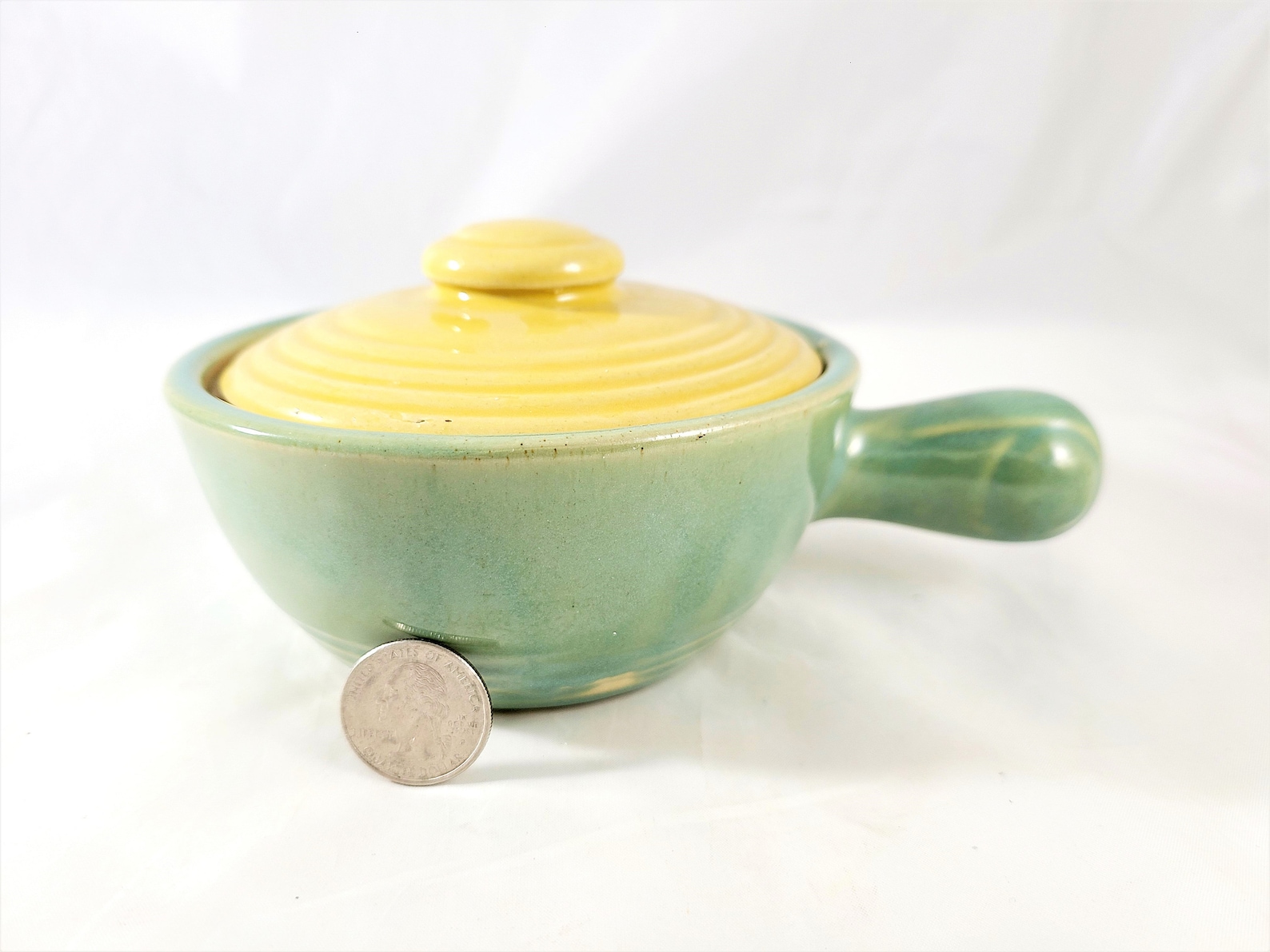Lidded Soup Bowl With Handle Green With Yellow Lid Vintage | Etsy