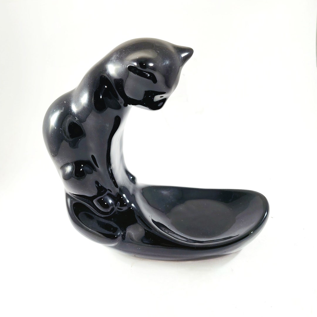 Haeger Black Cat Fish Bowl Holder - Missing Bowl Vintage 80s - Etsy