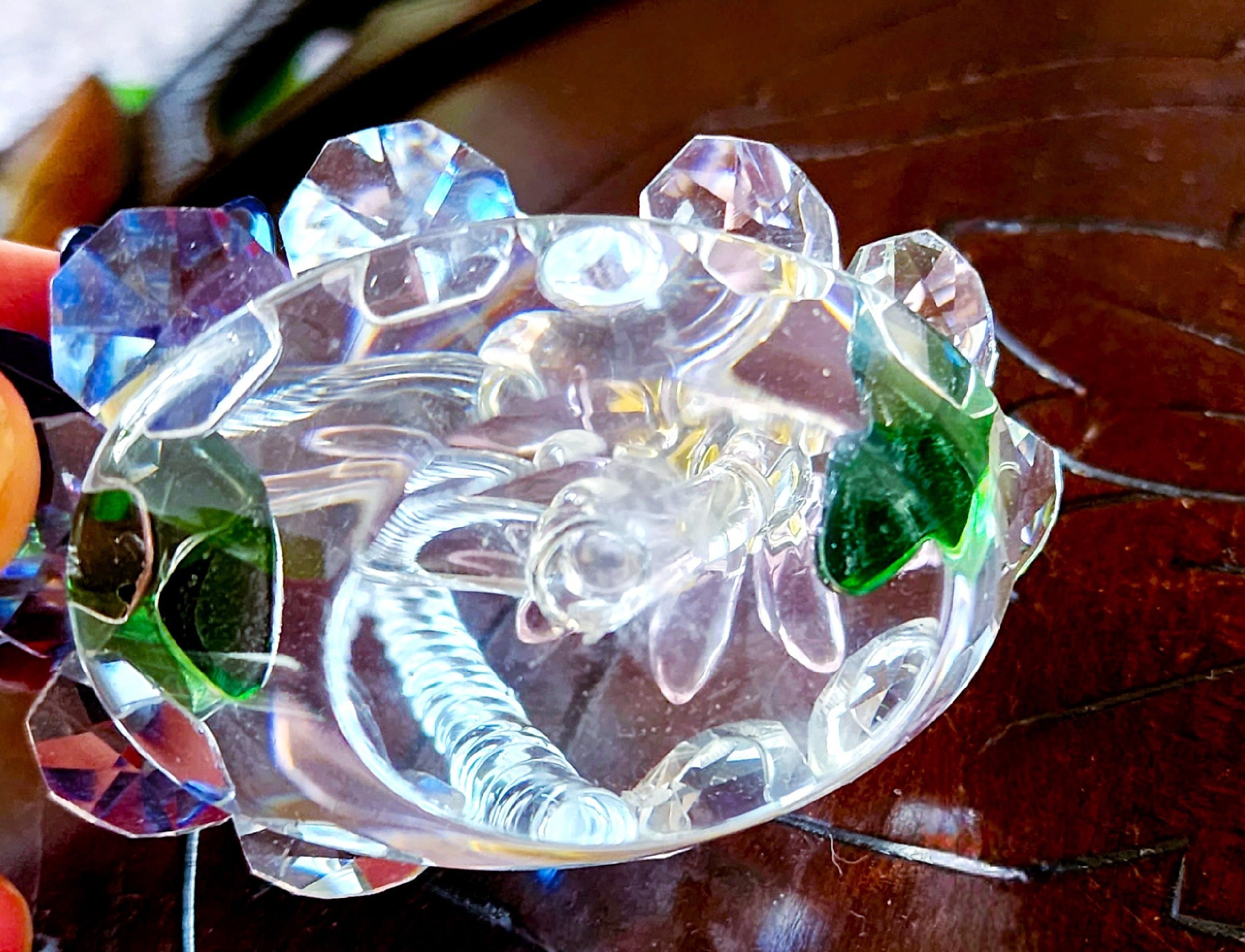 Small Crystal Flower Basket With Pink & Blue Daisies, Mothers Day Gift ...